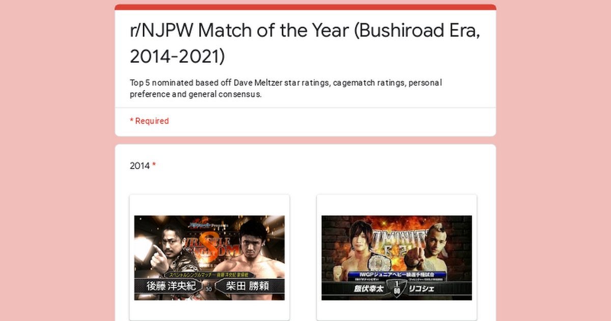 NJPW Match of the Year Polls (2014-2021) - Lonely Japan