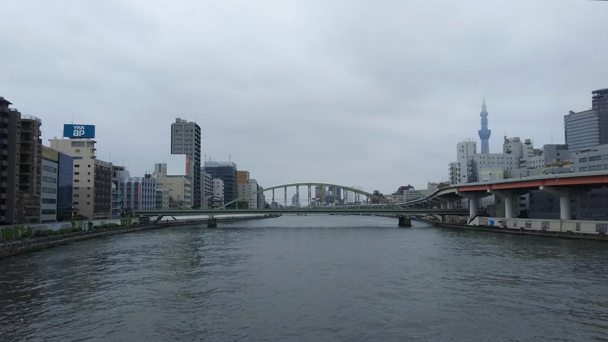 A rainy morning over the Sumida River looking towards Tokyo Skytree ...