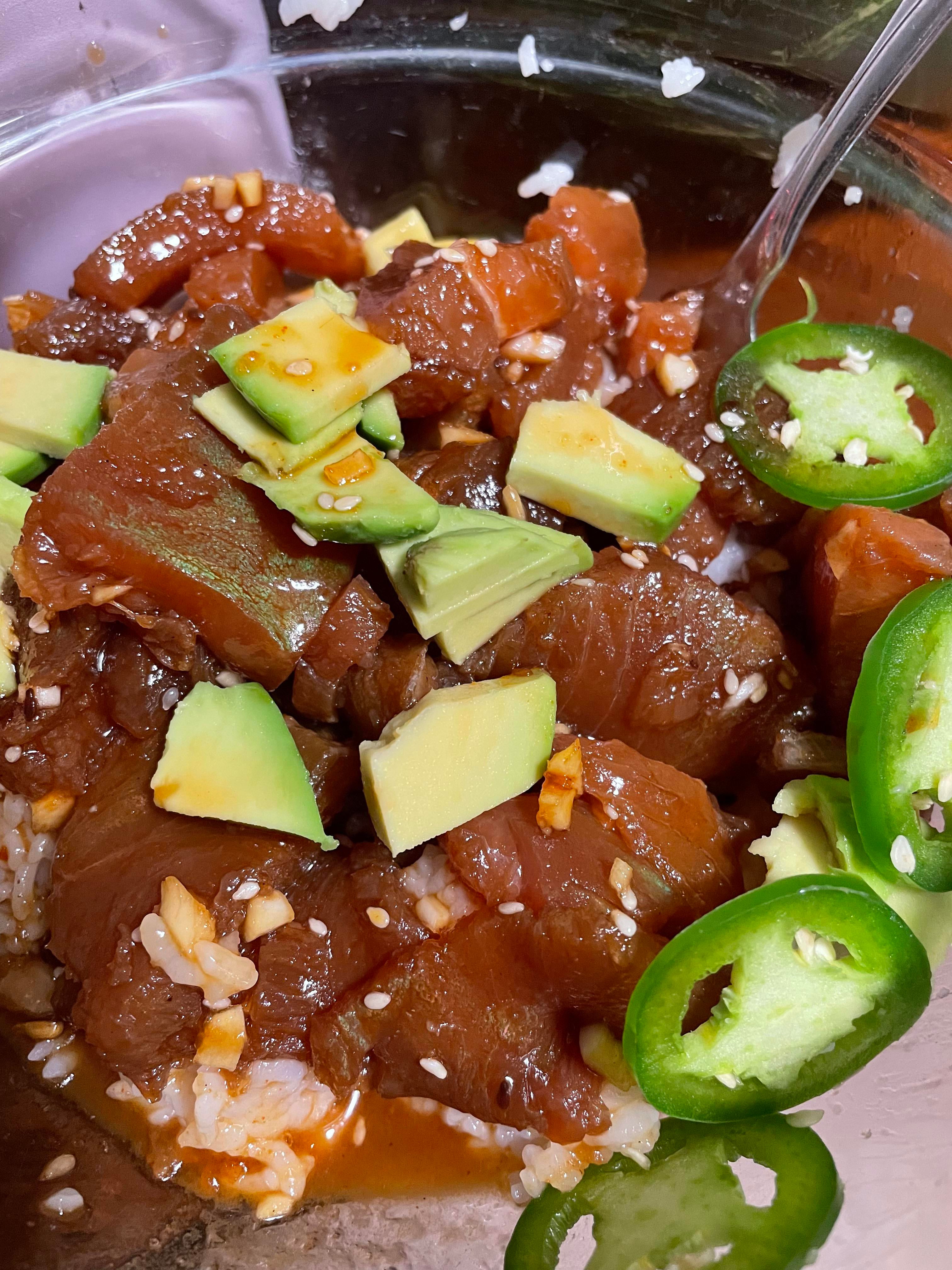 Homemade poke with fresh albacore bought off the dock - Lonely Japan