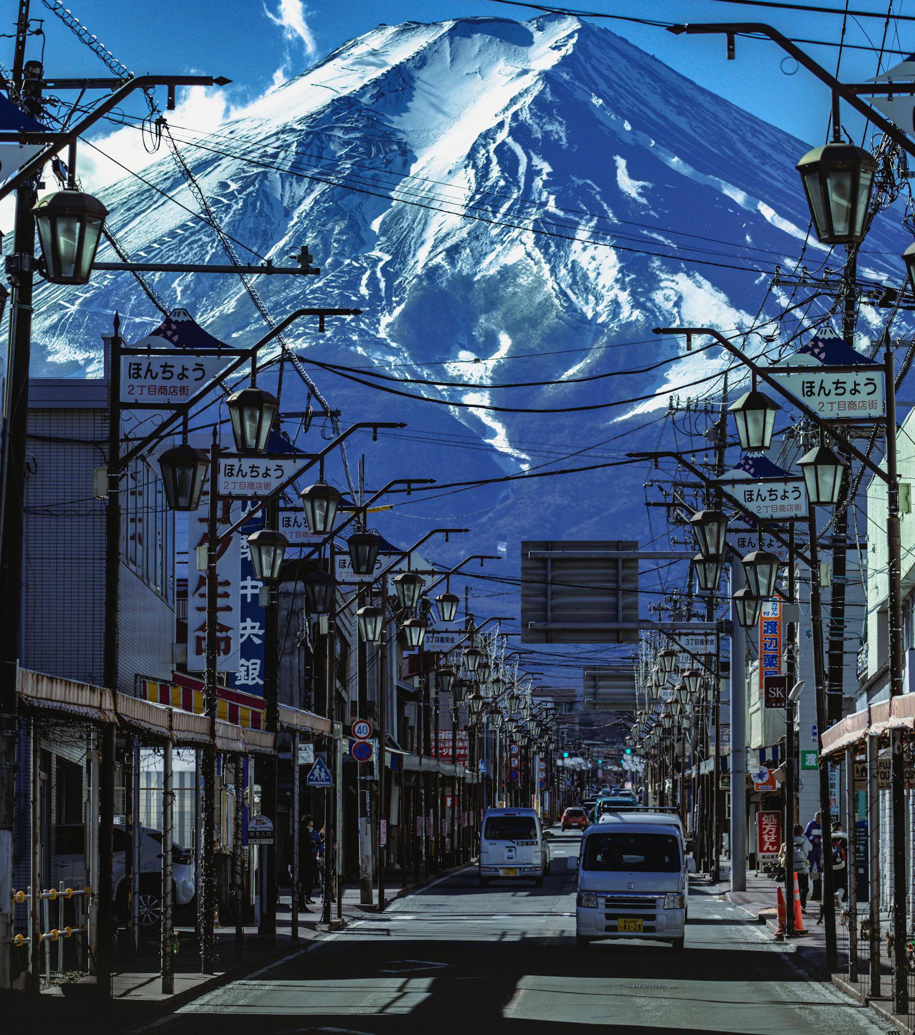 Mt Fuji from Honcho street - Lonely Japan