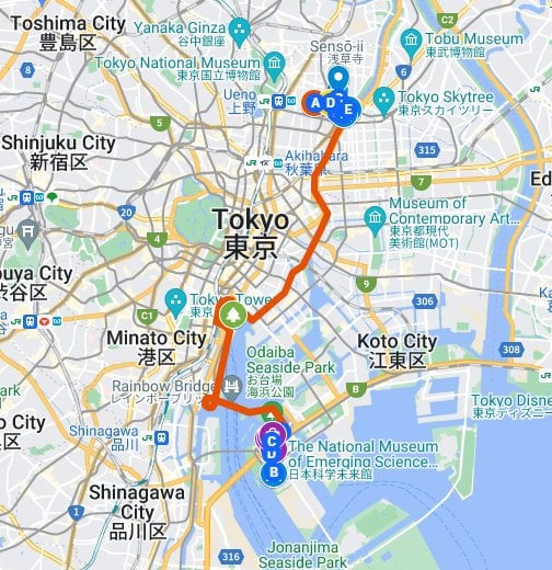 Tokyo itinerary check with routes - 4 sightseeing trips around Tokyo ...