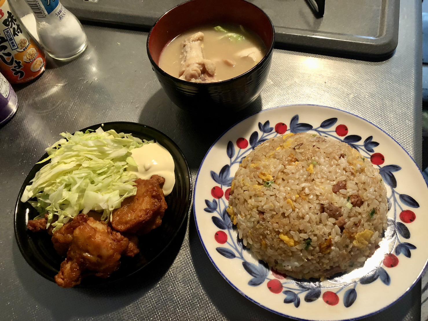 Homemade Cha-han, Karage and Miso soup set 🙂 - Lonely Japan