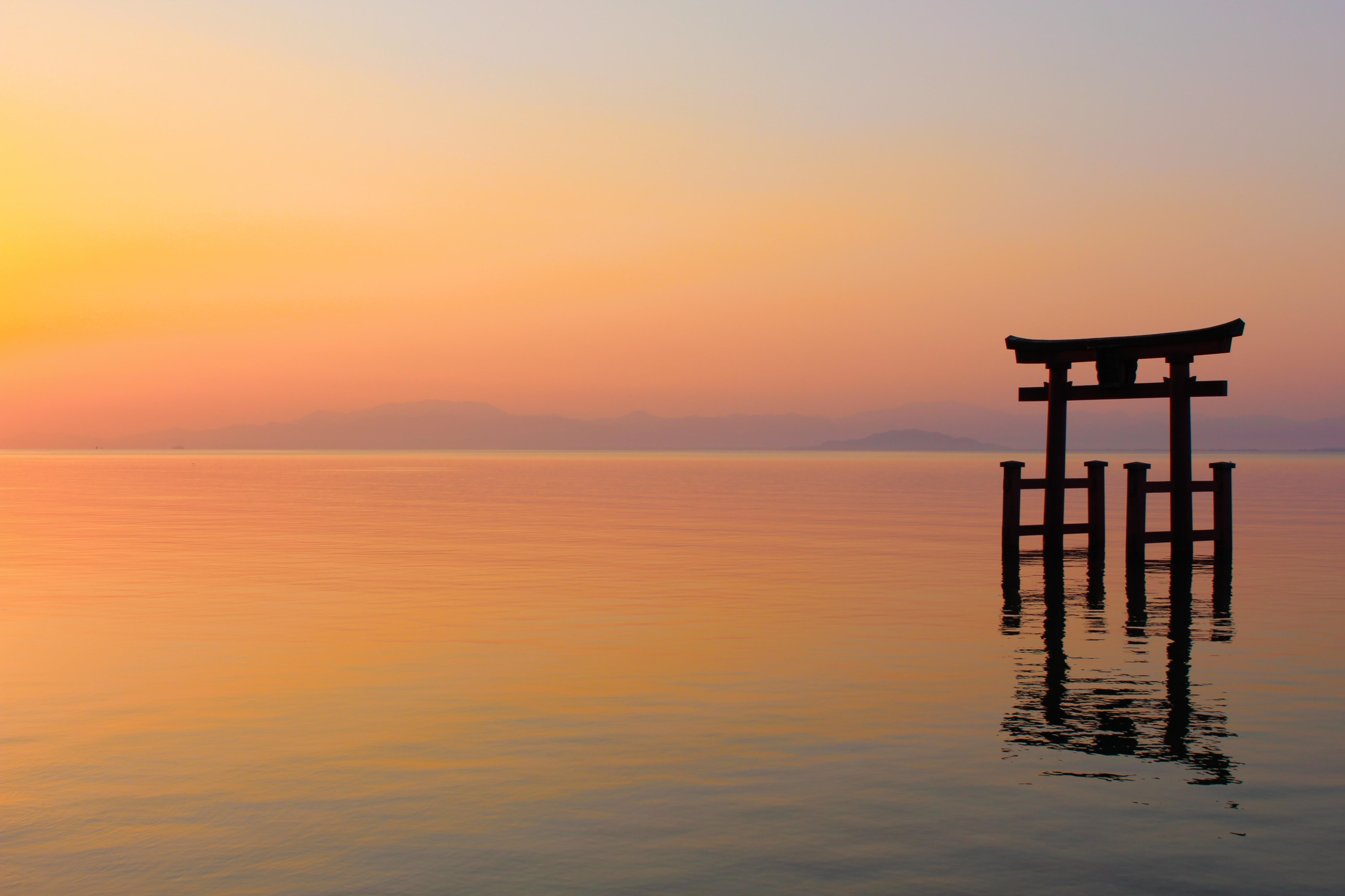 5AM sunrise over Lake Biwa, the largest lake in Japan, four years ago ...